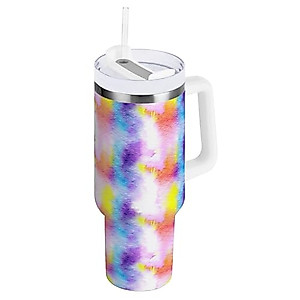 RPLIFE Dreamy Tie Dye Pastel Travel Coffee Tumbler, Stainless Steel Mug, Insulated Cup with Straw, Coffee Tumbler for Women