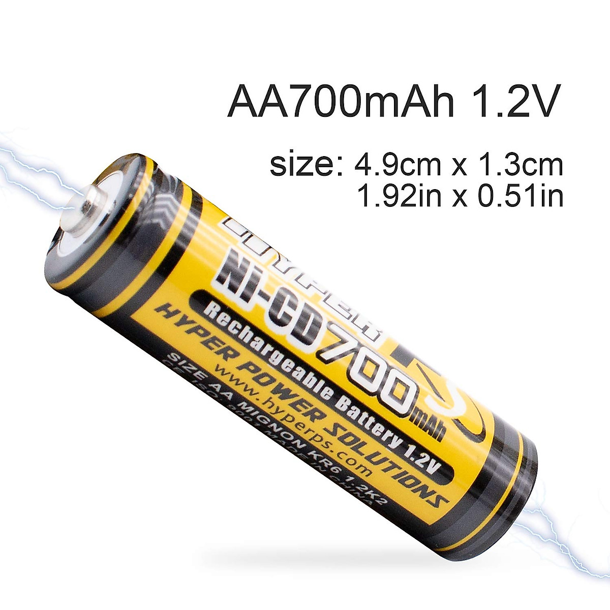 HyperPS 1.2V AA 700mAh Ni-Cd NiCd Rechargeab​le Battery for NiCd Solar Panel Light Lamp, RC Toy (16)
