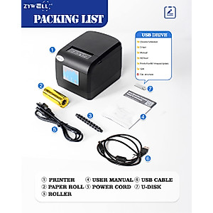 ZYWELL Thermal Receipt Printer, ZY908 Pos Printer, 80mm Direct Thermal, USB Ethernet Port, Support Windows/Mac/Android,No Square