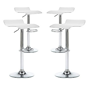 NOBPEINT Contemporary Chrome Air Lift Adjustable Swivel Bar Stool, Set of 2, White