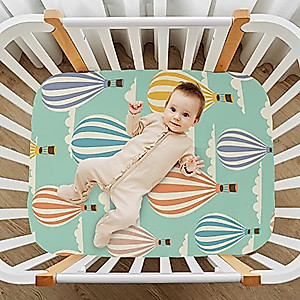 WELLDAY Hot Air Balloon Clouds Crib Sheets for Boys and Girls, Fitted Baby Crib Sheets Soft and Breathable Mini Crib Sheets 52 X 28 X 9 Inches