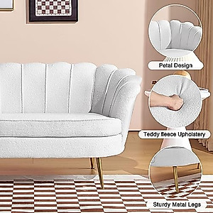 QHITTY Velvet Loveseat, 58'' Teddy Velvet Sofa Accent Couch Settee Upholstered Chair, 2 Seater Small Loveseat for Small Spaces, Living Room (White)