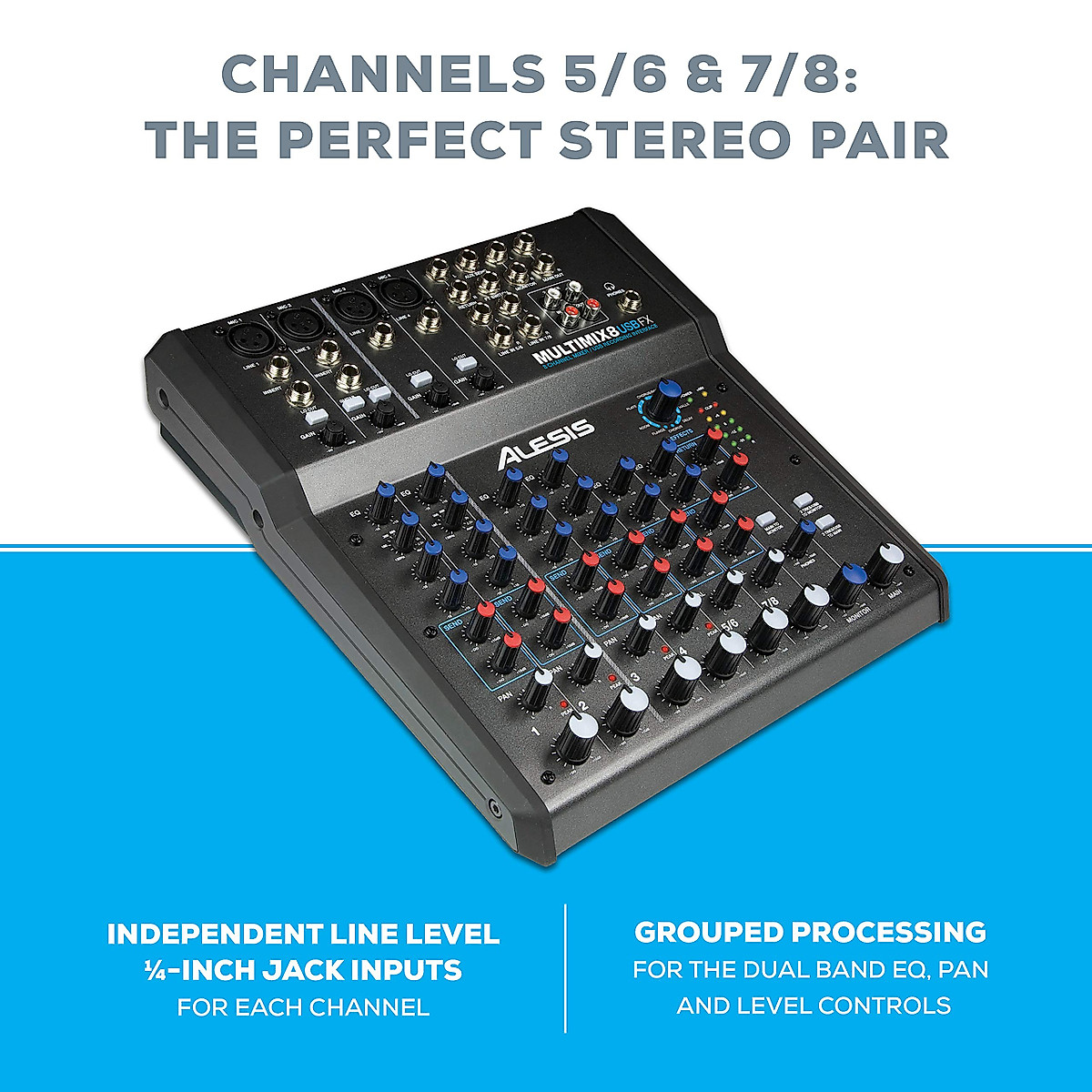 Alesis MultiMix 8 USB FX – 8 Channel Compact Studio Mixer with Built In Effects & USB Audio Interface for Live Sound and Home Studio Recording