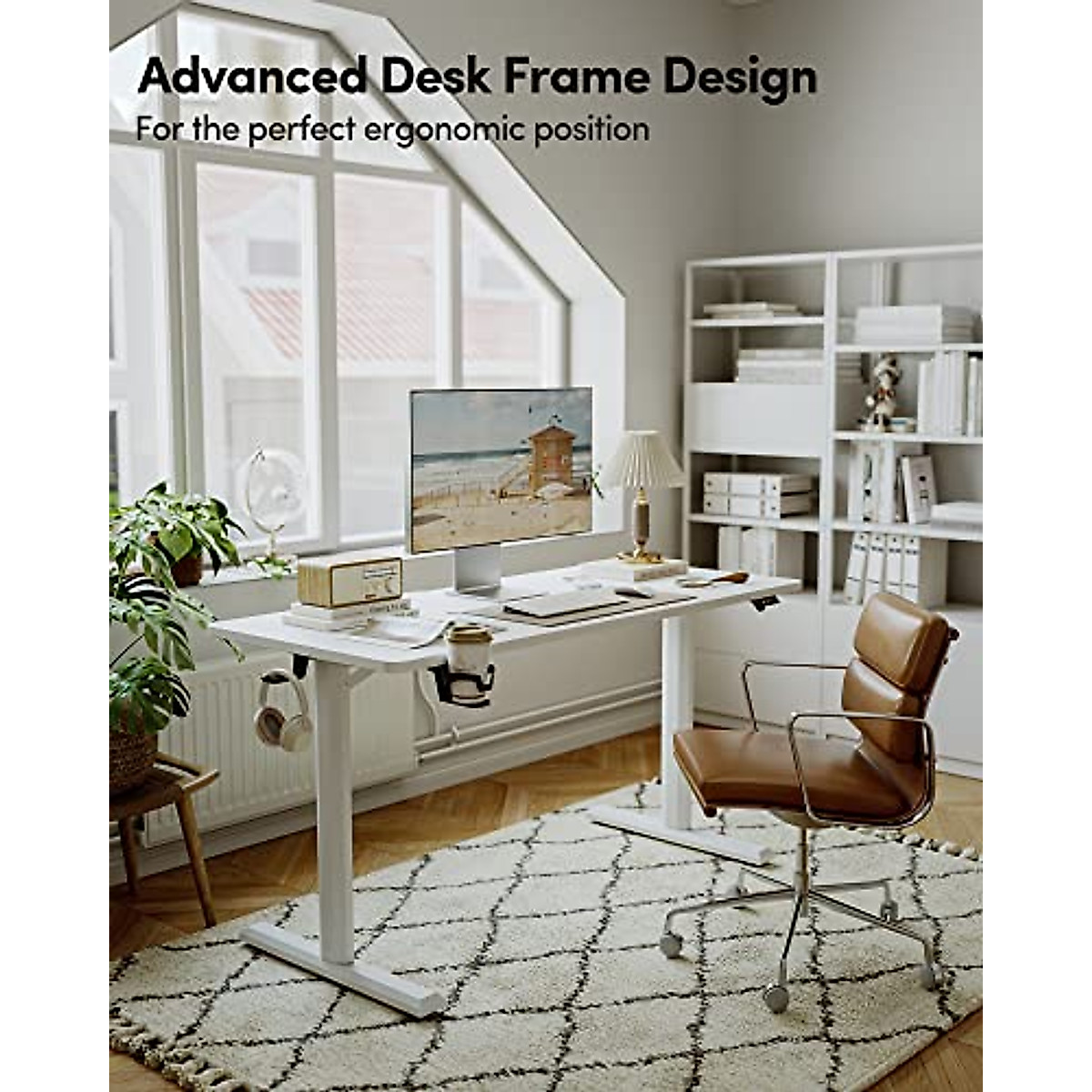 BANTI 55"x24" Standing Desk, Electric Stand up Height Adjustable Home Office Table, Sit Stand Desk with Splice Board, White Frame & White Top