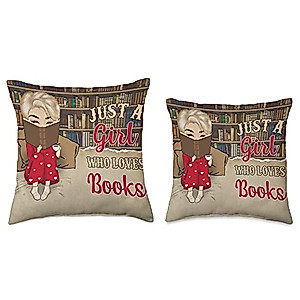 Reading Chibi Girl Just A Woman Who Loves Books Throw Pillow, 18x18, Multicolor