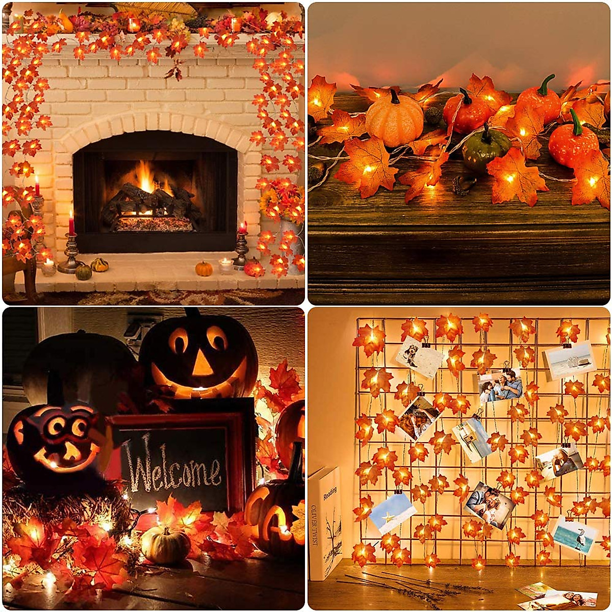 OVV 4 Pack Thanksgiving String Lights Maple Leaves Decorations Fall Leaf Garland Total 40 Ft 80 LED for Home Indoor Outdoor Garden Autumn Holiday Decor 3AA Battery Operated