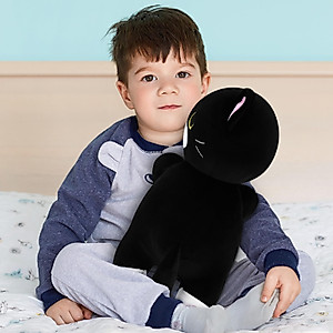 Achwishap Cat Plush,Soft Cat Stuffed Animals Plush Toys,Kawaii Plush Cat Pillow,Black Cat Body Pillow Kitten Stuffed Animal,Cute Plushies Gifts for Kids Adults Birthday(Black Cat,14”)