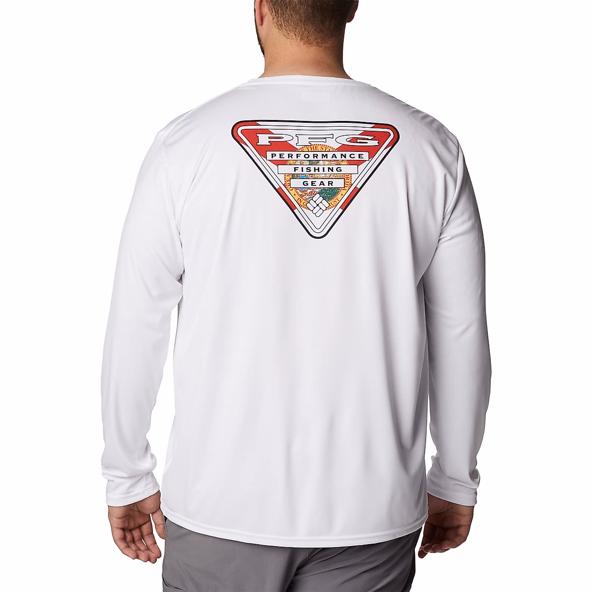 Columbia Men's Terminal Tackle PFG State Triangle LS, White/Fl Flag, 5X Tall