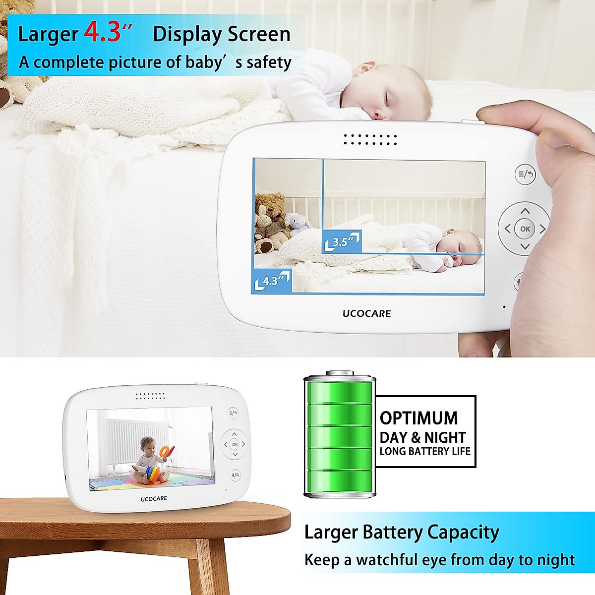 Baby Monitor with Camera and Audio 【2022 Upgraded】, Video Baby Monitor with Night Vision, Baby Camera Monitor, Baby Monitors, PTZ, Motion Detection, Auto Tracking, Temperature Monitor, 2-Way Talk