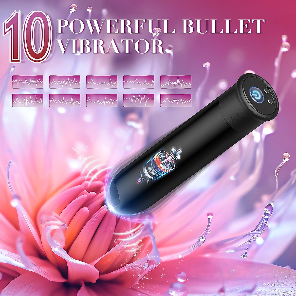 Bullet Vibrator with Angled Tip for Precision Clitoral Stimulation, Discreet Rechargeable Lipstick Vibe with 10 Vibration Modes Waterproof Nipple G-spot Stimulator Sex Toys for Women (Black)