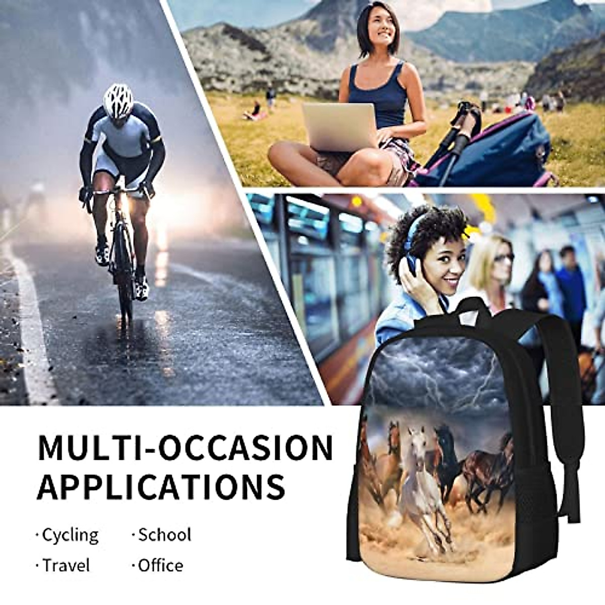 ALIFAFA Cool Horse School Backpack Running Horse In Lightning Bookbag for Boys Girls Elementary Middle High College School Casual Travel Bag Computer Laptop Daypack Rucksack, 17 Inch