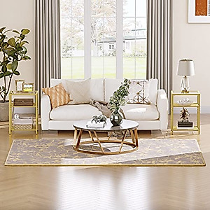 HOOBRO Side Table, 3-Tier Slim Nightstand with Storage Shelves, Modern End Table, Tempered Glass Bedside Table, for Living Room, Bedroom, Gold GD77BZ01