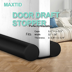 MAXTID Under Door Draft Blocker Black Door Draft Stopper 38" Noise Reducer Breeze Light Cold Air Guard Sound Proof Door Sweep 32" 36" 38" Weather Stripping Door Bottom Seal Insulation Strip Gap Filler