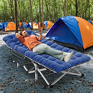 ABORON 2 Pack Folding Camping Cot W/Mat for Adults, Heavy Duty Outdoor Bed with Carry Bag,1200 D Layer Oxford Travel Camp Cots