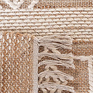 Safavieh Kilim Collection 3' x 5' Natural/Ivory KLM454A Handmade Moroccan Boho Fringe Jute Area Rug