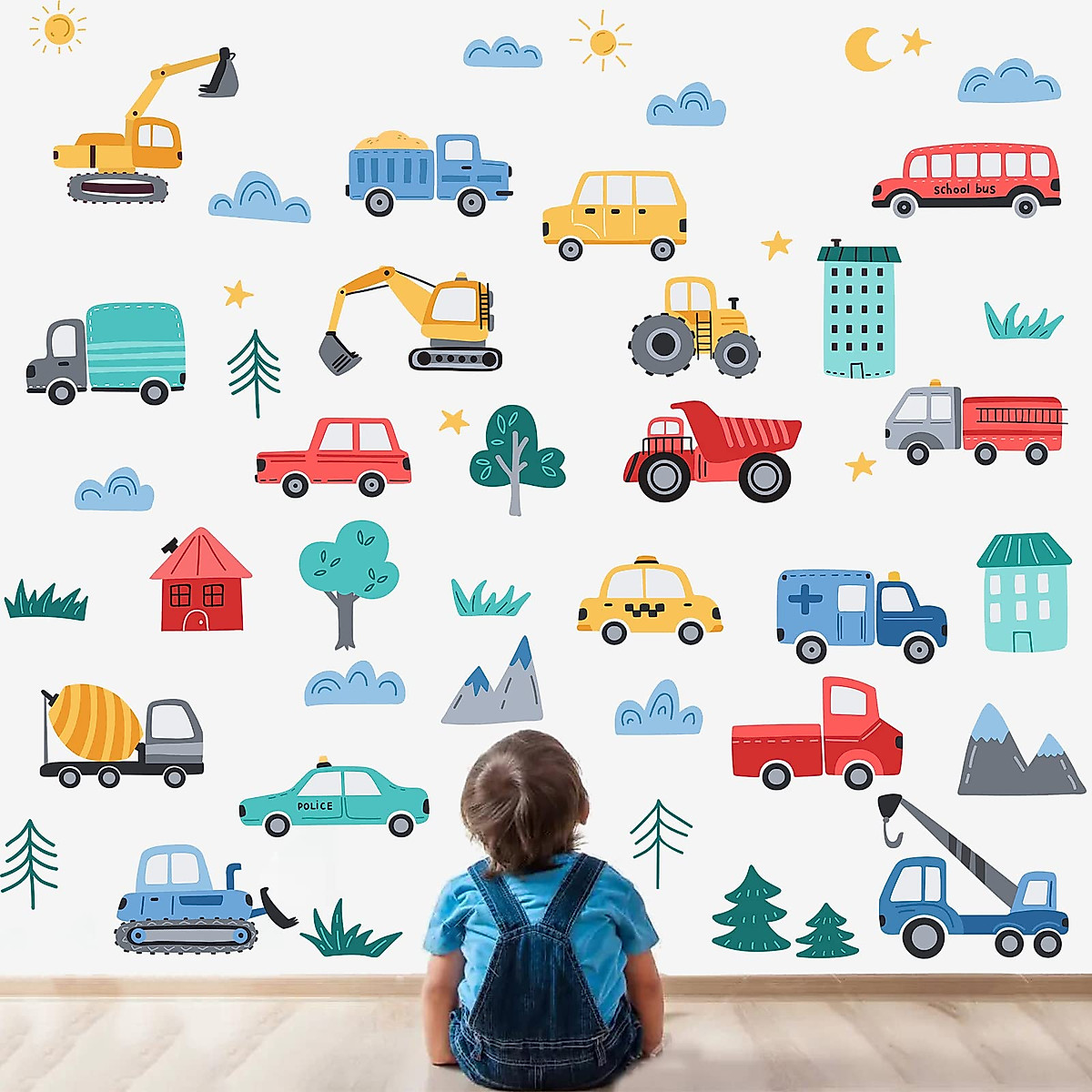 Car City Road Wall Decals Traffic Road Sign Enlightenment Wall Stickers for Playroom, Nursery, Boy Room, Bedroom, Classroom, Living Room.