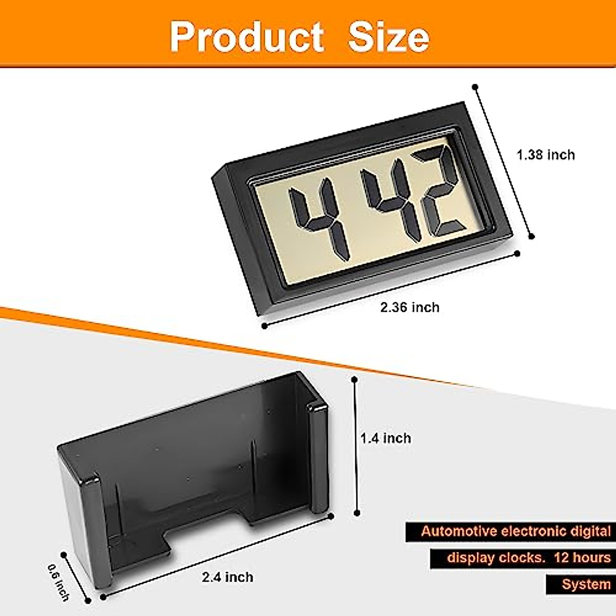 USTOPF1T Car Dashboard Digital Clock with Extra Large LCD Time and Display Date, Self-Adhesive Mini Electronic Clock with Bracket Holder, Suitable for Car Accessories, Desk, Home, Office