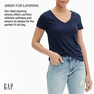 GAP Womens Favorite V-Neck Tee T-Shirt, True Black, Large Tall US