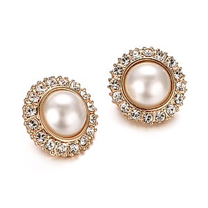Yoursfs Ivory Pearl Clip On Earrings For Women 18k Gold Plated Flower Wedding Fashion Jewelry CZ Dainty Earring