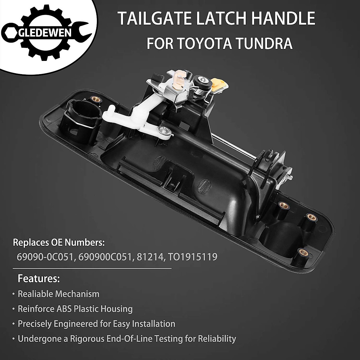 Gledewen Tailgate Handle Liftgate Latch Handle with Rear Camera Hole | for 2007-2013 Toyota Tundra | Replaces# 69090-0C051, 690900C051, 81214