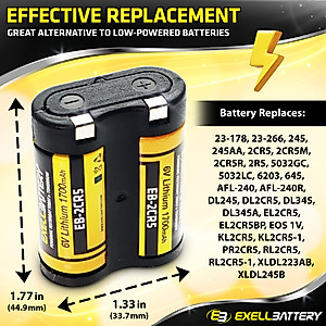 Exell Battery 2CR5 245 6V Photo Lithium Cell Replaces 2CR5 DL245 EL2CR5 2CR5M