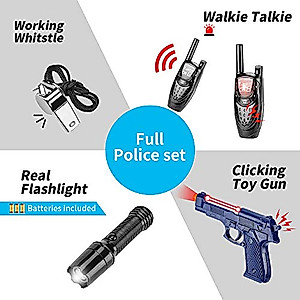 pereberi 13 PCS Police Costume for Kids Role Play Kit with Police Vest Walkie Talkie Police Badge Handcuffs Toy Gun for Boys Halloween Dress Up Clothes with Storage Bag