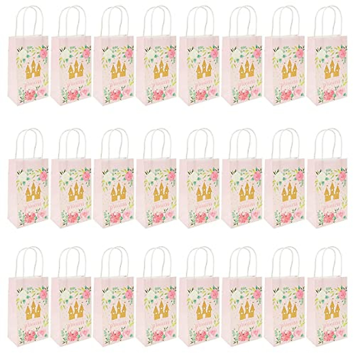 BLUE PANDA Pink Princess Castle Paper Birthday Party Gift Bags (9 x 5.3 in, 24 Piece)