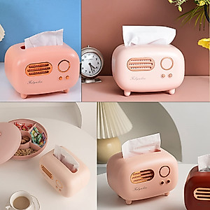 Retro Radio Shape Tissue Cover Box, Practical and Cute for Kitchen,Bathroom Vanity Countertops, Bedroom Dressers,Night Stands, Desks and Tables, Creative Gift (Retro Radio Pink)