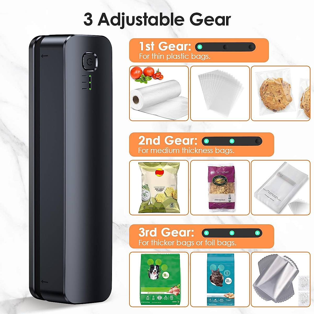 FEPPO Bag Sealer, 3000mAh Rechargeable Mini Bag Sealer with 6.2" Heating Strip, Chip Bag Sealer Heat Seal Portable 3 Adjustable Gears Quick Heat Sealer for Chips Snacks Candies Bags Food Storage