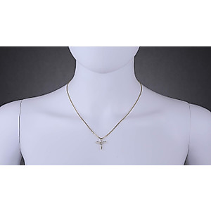 PEORA Genuine Diamond Cross Pendant for Women in 14K Yellow Gold, Elegant Jewelry Design with 18 inch Chain