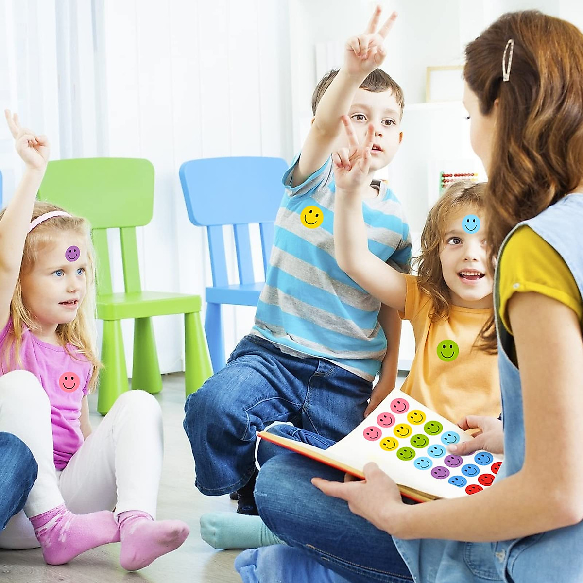 Smiley Face Stickers 1800Pieces, Happy Face Stickers 1in/2.5cm, Small Stickers for Kids Reward Chart (8 Colors)