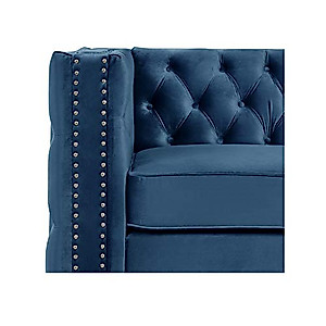 Morden Fort Sofas for Living Room, 85" Blue Chesterfield Sofa with Button Tufted & Nailhead Trim, Classic Velvet Upholstered Sofa for Office, Apartment, Home
