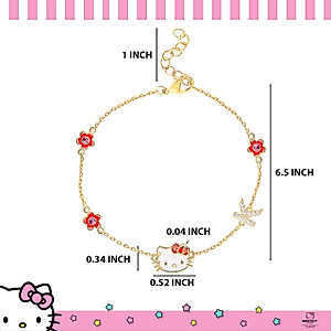 Hello Kitty Sanrio Womens Initial Bracelet 6.5" + 1"- Official License 18k Flash Plated Cubic Zirconia Letter K Bracelet