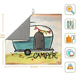 Camping Dish Drying Mat For Kitchen Counter Microfiber Absorbent Dish Collapsible Drying Pad Drainer Rack Protector Mats Dishes Drainer For Kitchen Countertops 16x18inch