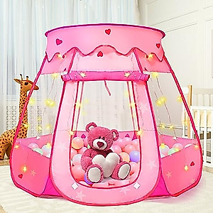TooyBing Pop Up Princess Tent with Star Light, Toys for 1 2 3 Year Old Girl Birthday Gift, Ball Pit for Baby 12-18 Month, Foldable Kids Play Tent for Toddler 1-3, One Year Old Girl Toy Indoor Outdoor