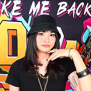 JAZTAKU Black PU Leather Bucket Hat Unisex Fisherman Cap Rain Hat Bonnie Hats Pu Camping Caps