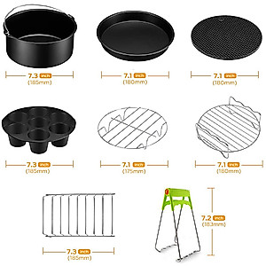 7 Inch Air Fryer Accessories Set of 8 Compatible with 3.2QT - 6.8QT Air Fryers