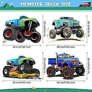 4 Sheets Truck Wall Decals Glow in The Dark Truck Stickers Large Car Wall Ceilings Stickers for Kids Boys and Girls Room Bedroom Home Decors, 4 Styles, 11 x 11.8 Inches