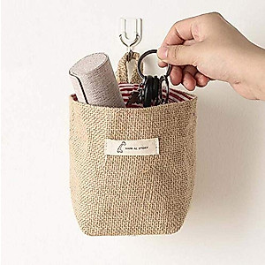 MIAO JIN 6Pcs Mini Hanging Storage Bag, Cotton Linen Wall-Hanging Storage Basket Desktop Storage Collapsible Decor Bin Bag for Wall Door Closet (Stripe,Dot)