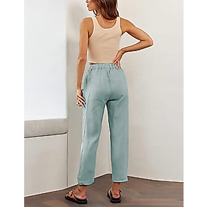 Lianlive Linen Pants Women Black White Cotton Pull On Drawstring Summer Beach Pants for Women 2024 (SageGreen-XL)