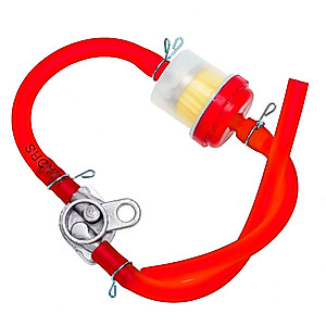 HIAORS Red Gas Fuel Hose Oil Filter Clamps Inline Fuel Shut Off Valve Petcock Petrol Switch for 50cc 70cc 110cc 125cc 150cc 250cc Baja 90cc BA150 Chinese ATV Four Wheeler Apollo Pit Dirt Bike Go Kart