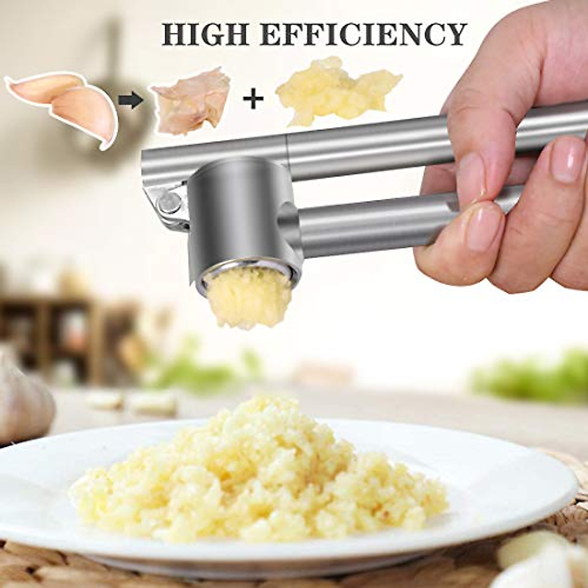 Mempedont Garlic Press Mincer - 304 Stainless Steel Garlic Crusher & Peeler Set, Detachable, Heavy-duty, Rust Proof Garlic Mincer Design for Extracts More Garlic Paste Per Clove
