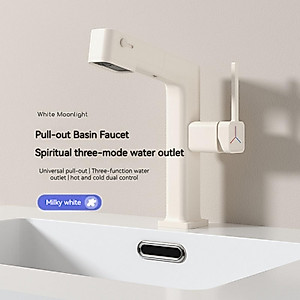 PRANOHD Bathroom Pull Down Sprayer Faucet, Widespread RV Kitchen Bathtub Utility Bar Commercial Vessel Sink Vanity, Brass Copper 1 Hole Single Handle (Temperature Digital Display, Milky White)