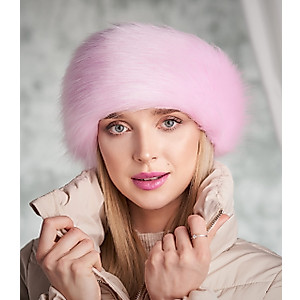 Futrzane Classic Headband - Faux Fur Headbands for Women - Furry Band for Winter (ONE, Pink Classic)