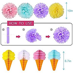 Donut Party Decorations, Donut Birthday Party Supplies, Hanging Donut Paper Lanterns Party Fans Pom Poms Flowers for Baby Shower Two Sweet Birthday Party Ice Cream Party