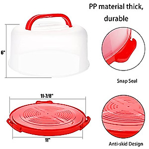 Yesland Cake Carrier with Collapsible Handle - Plastic Red Cake Container and Holder with Lid - Portable Round Cake Cover for 10 inch Cake, Pies, Cookies, Nuts, Muffins and Fruit