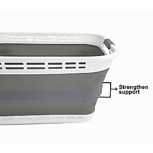 SAMMART 42L (11 gallons) Collapsible Plastic Laundry Hamper/Basket - Foldable Storage Container/Organizer - Portable Laundry Basket - Easy Storage Space Saving (White/Alloy Grey)