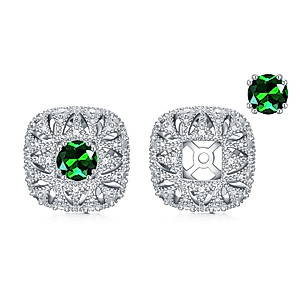 CTIEIP 1/10cttw Real Diamond Earring Jackets with Simulated Emerald Studs,Sterling Silver Vintage Earrings with Diamonds for Women(G-H Color, I2-I3 Clarity)