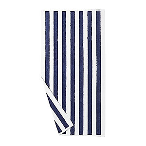 Amazon Basics Cabana Stripe Beach Towel, Pack of 4, Navy Blue, 30 in x 60 in