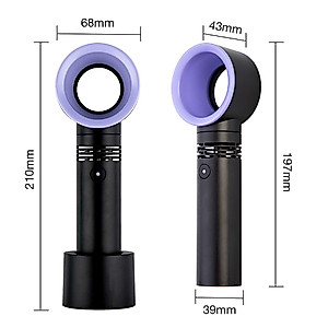 LZLRUN Protable Handheld Cooling Bladeless Fan USB Mini Fan Desktop Bladeless Fan Rechargeable Quiet 3 Gear (Black)